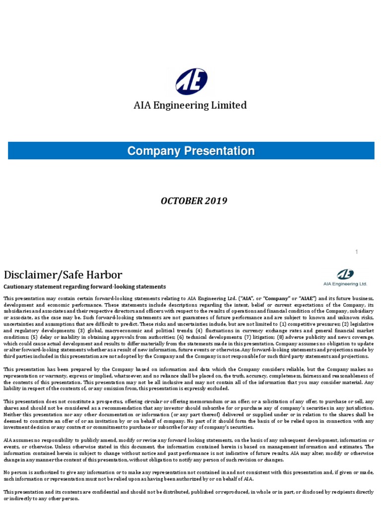 Company Presentation: AIA Engineering Limited | PDF | Mill (Grinding ...