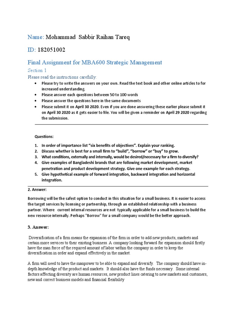 MBA600 - Sec1 - Final Assignment (Last) | PDF | Retail | Business