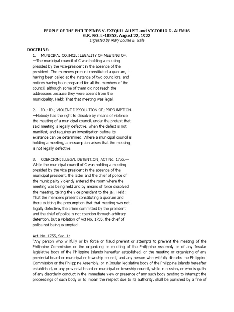 People v. Alipit and Alemus, 44 Phil. 911 PDF | PDF | Arrest | Police