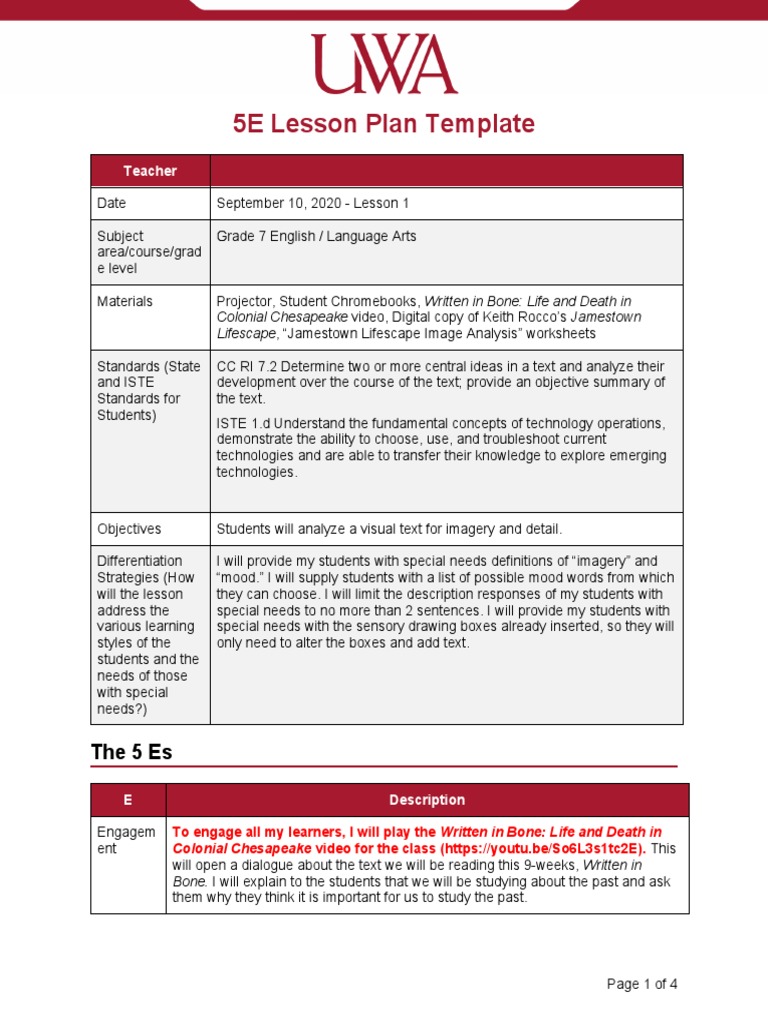 5E Lesson Plan Template: The 5 Es | PDF | Perception | Lesson Plan