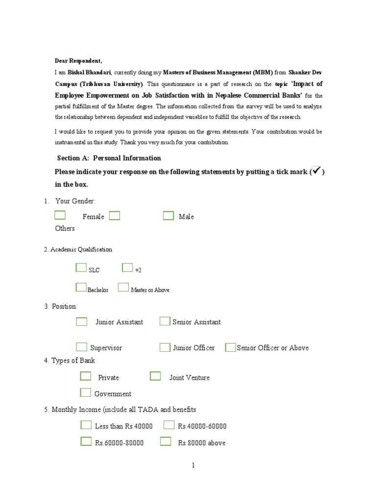 Employee Empowerment Questionnaire | PDF | Employment | Decision Making