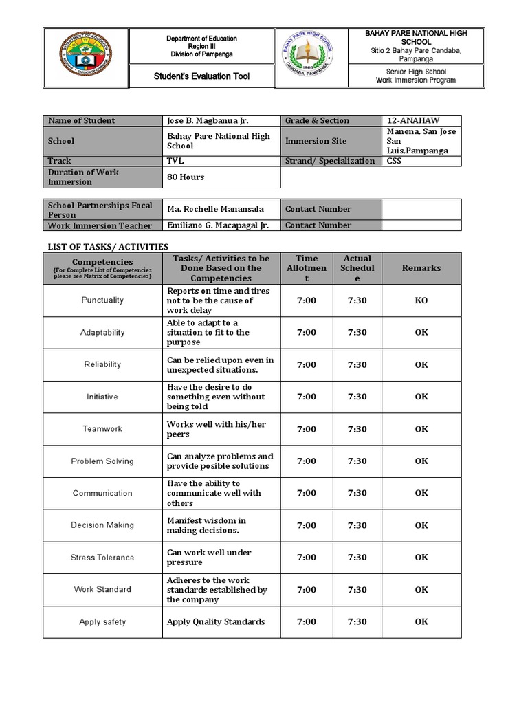 Annex G List of Activities Task To Be Done21 | PDF | Behavior ...