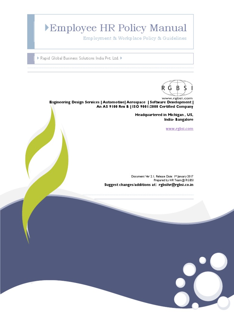 Employee HR Policy Manual: Employment & Workplace Policy & Guidelines ...