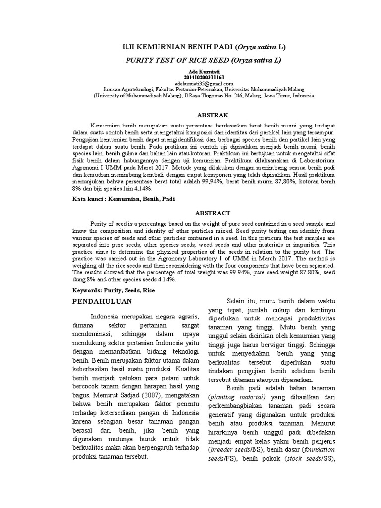 UJi Kemurnian Benih | PDF