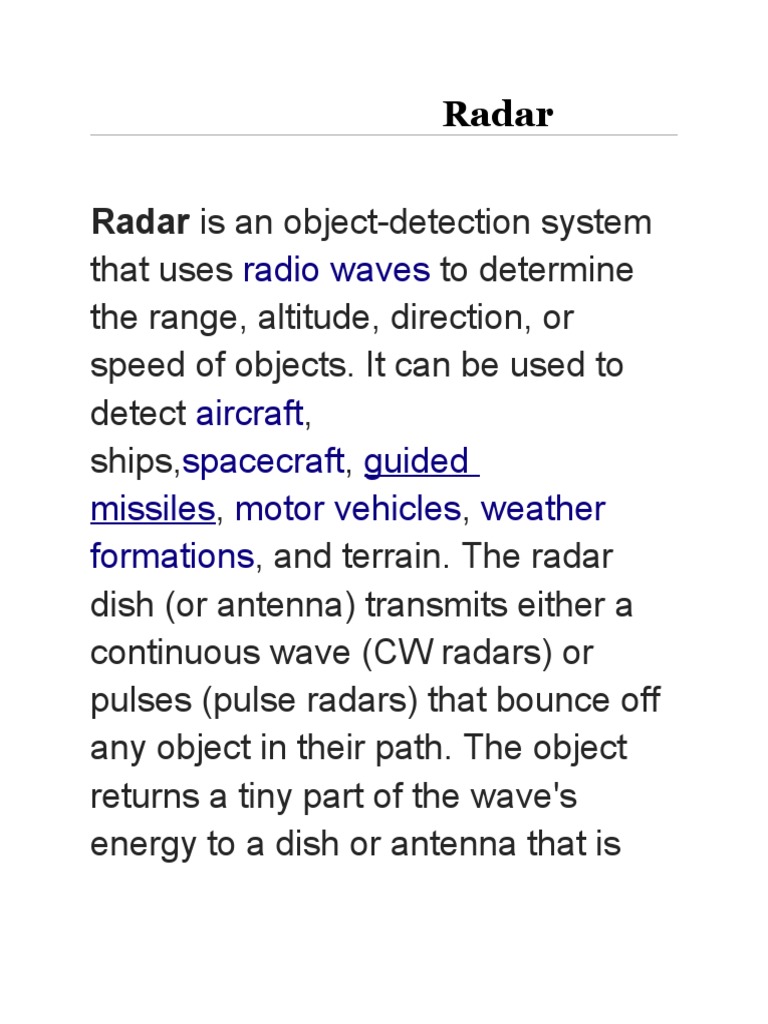 Principle and Use of Radar | PDF | Radar | Radio Wave