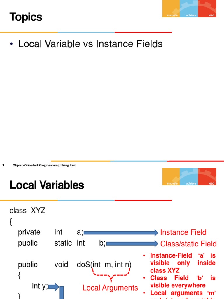 Topics: Local Variable Vs Instance Fields | PDF | Class (Computer ...