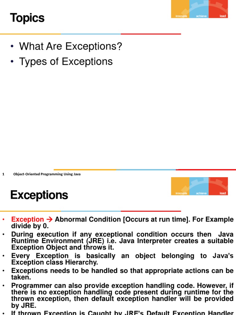 Topics: What Are Exceptions? Types of Exceptions | PDF | Class (Computer Programming) | Java ...