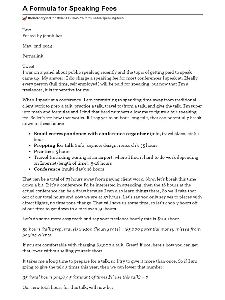 Calculating Your Speaking Fees | PDF | Fee