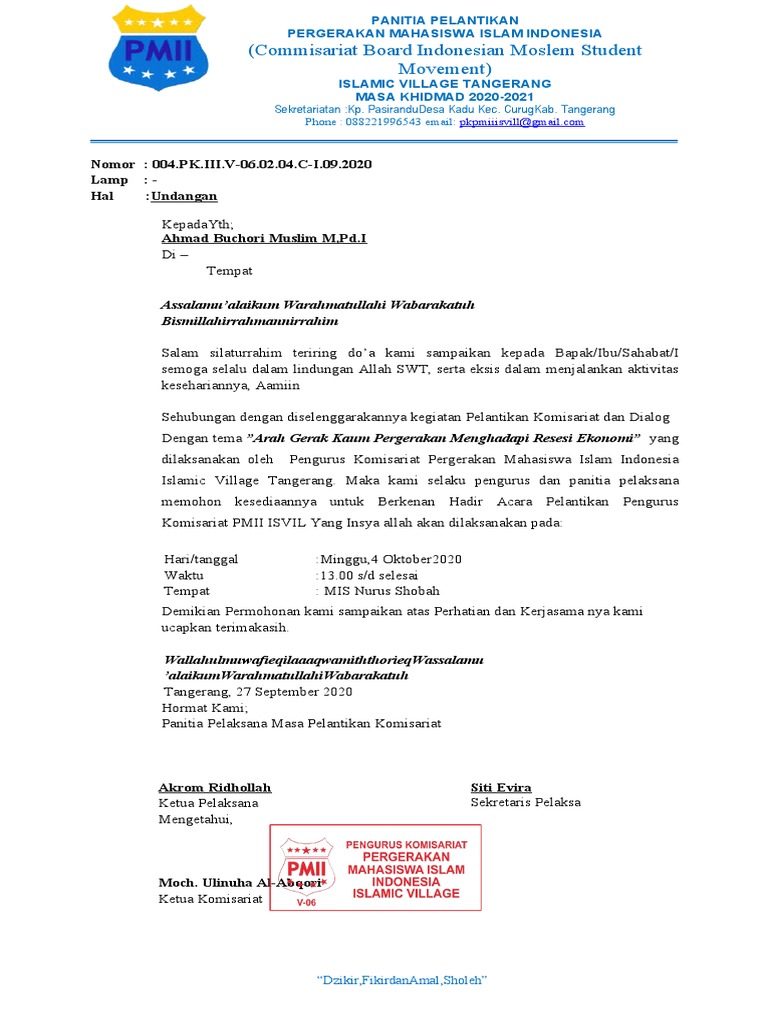 Undangan Pelantikan PMII Tangerang | PDF