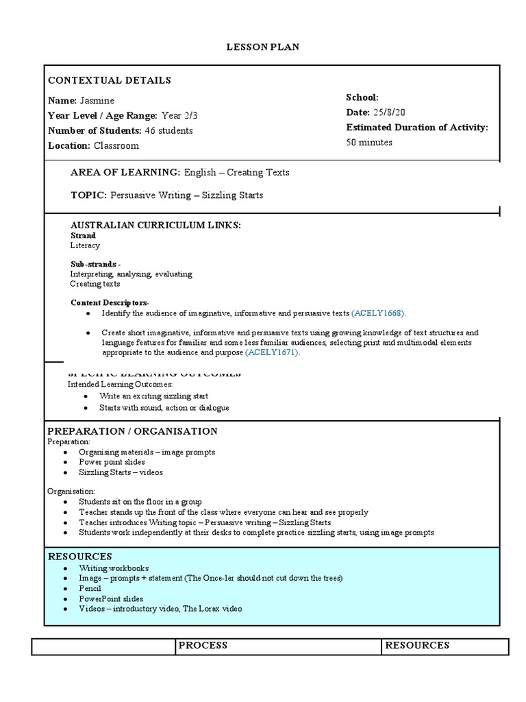 Writing - Sizzling Starts - Lesson Plan | PDF | Lesson Plan | Microsoft ...