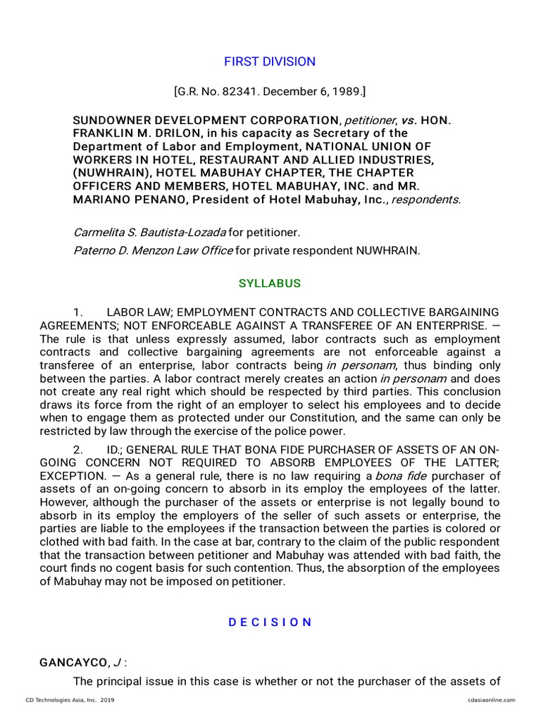 Sundowner Dev. Corp. vs. Drilon | PDF | Injunction | Lease