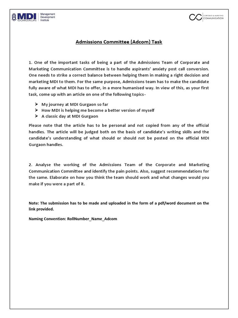 Admission Committee Task Senior Team | PDF | Business