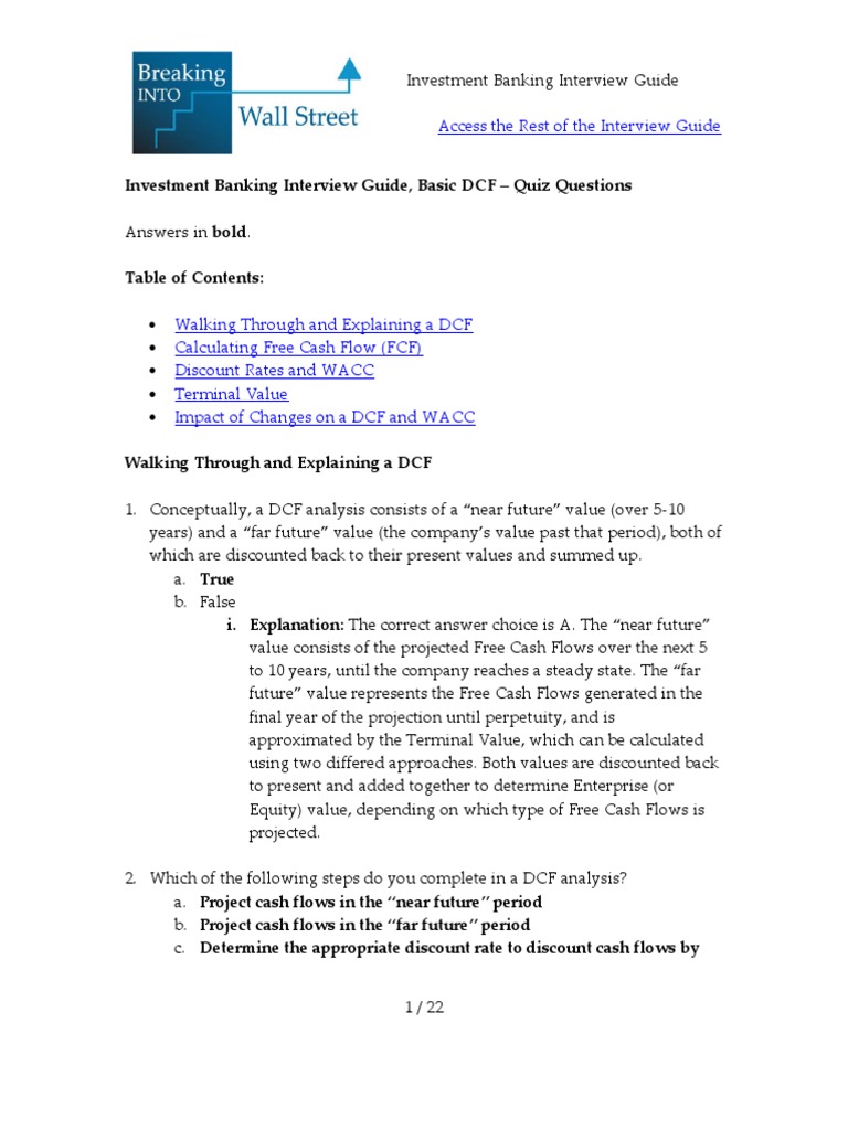IB Interview Prep: DCF Essentials | PDF | Beta (Finance) | Discounted ...
