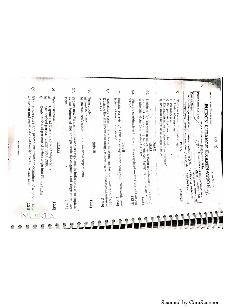 Investment and Competition Law Question Papers Papers | PDF