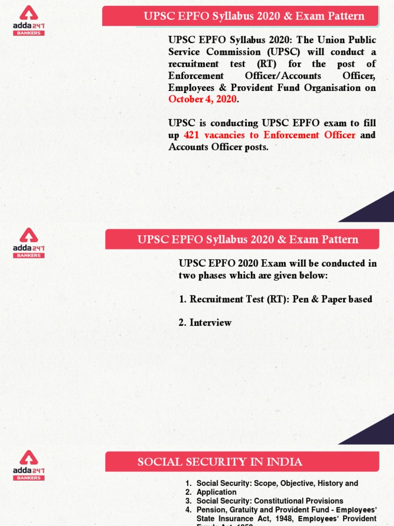UPSC EPFO Syllabus 2020 & Exam Pattern: October 4, 2020 | PDF | Welfare | Pension