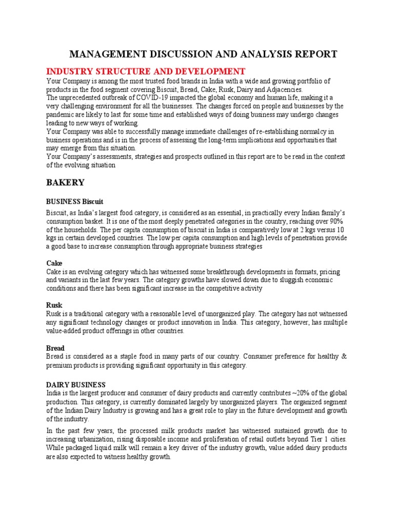 Management Discussion and Analysis Report: Industry Structure and ...