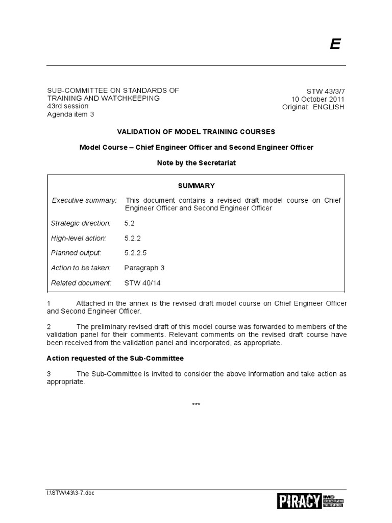 Model Course 7.02 Chief Engineer Officer & Second Engineer Officer ...