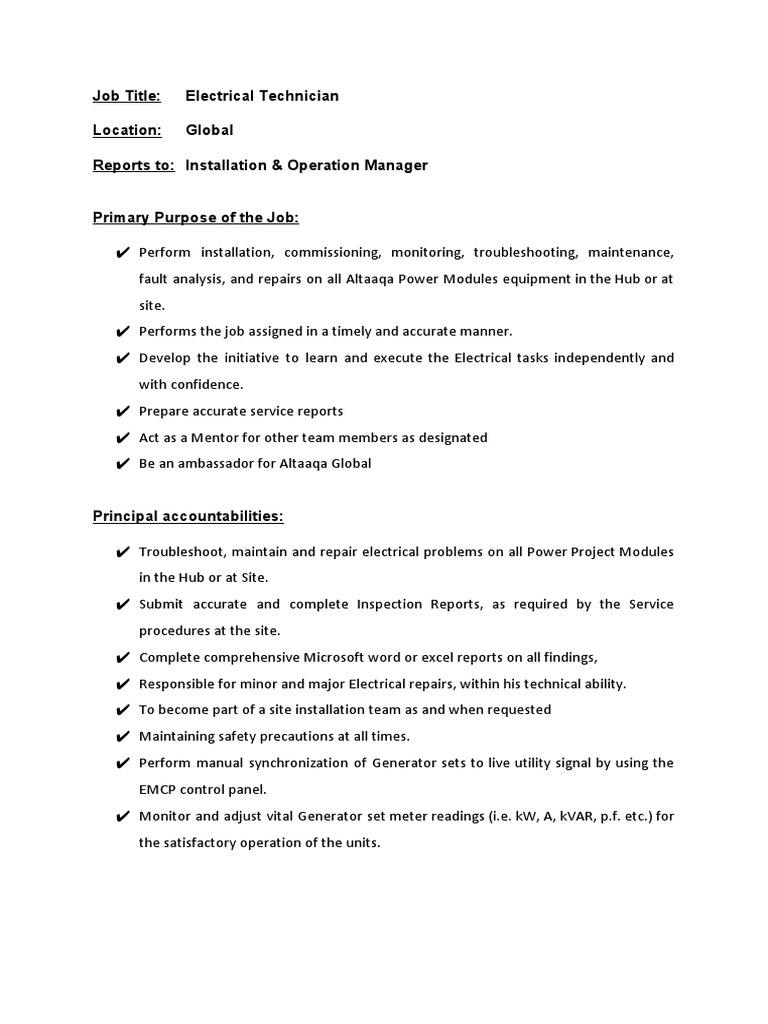 Electrical Technician Job Overview | PDF | Electrician | Troubleshooting