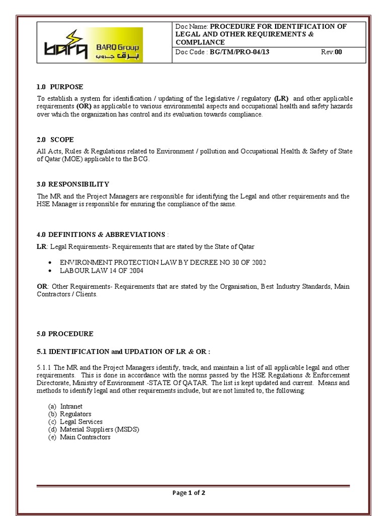 Identification of Legal and Compliance Procedure | PDF | Regulatory ...