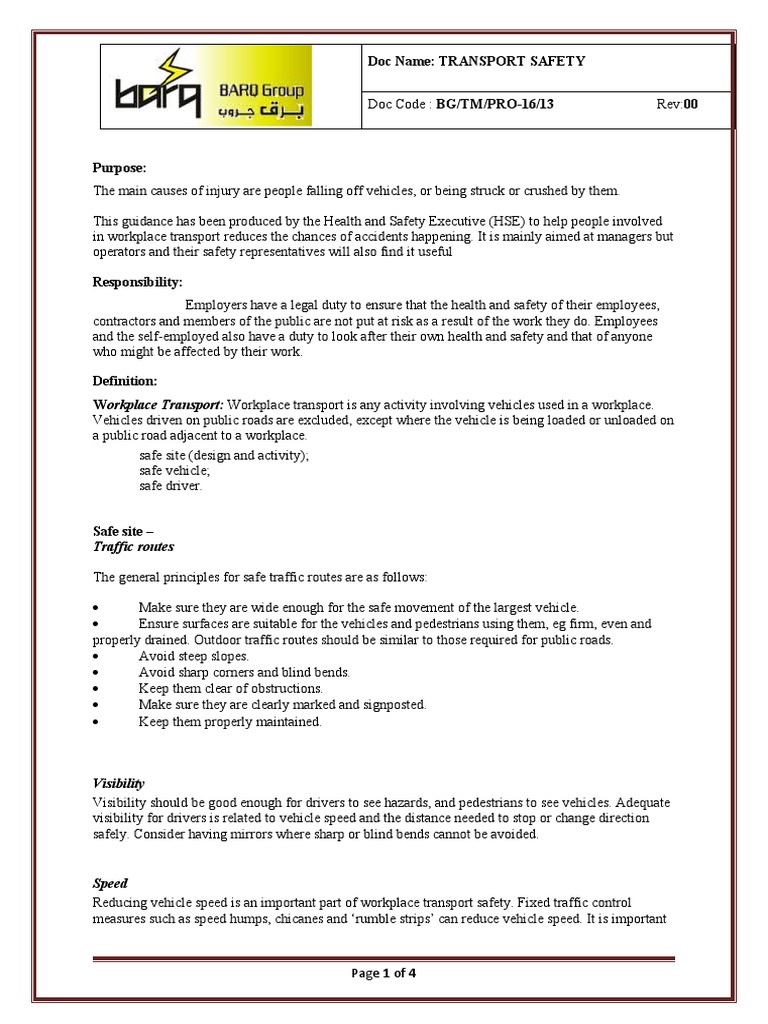 Workplace Transport Safety | PDF | Occupational Safety And Health | Traffic