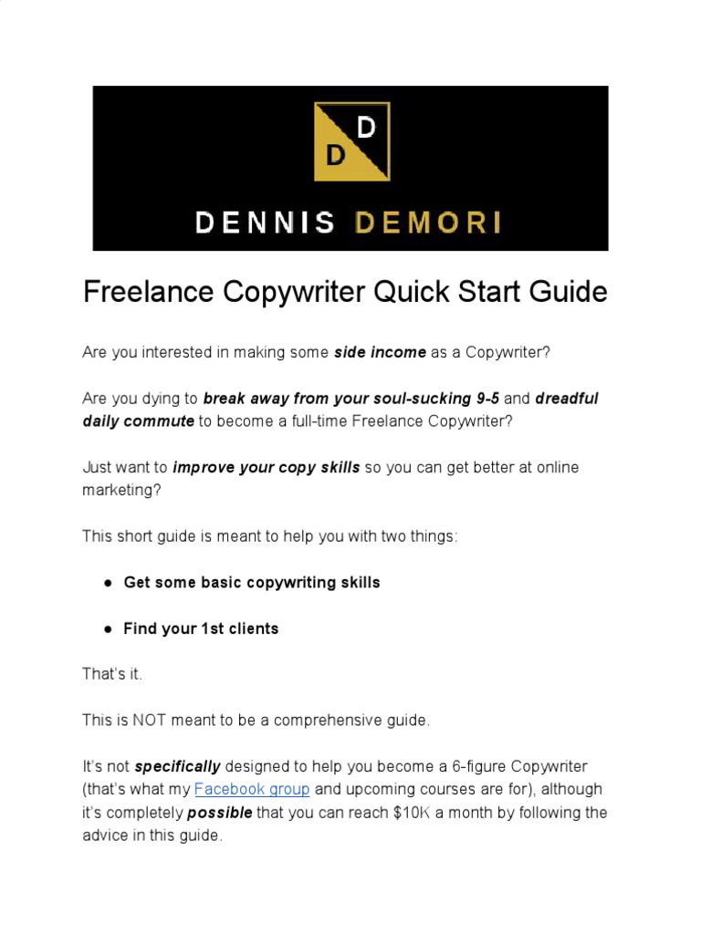 Freelance Copywriter Quick Start Guide | PDF | Copywriting | Facebook