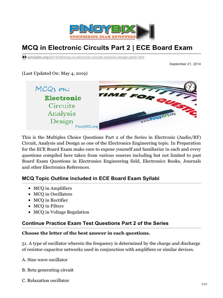 MCQ in Electronic Circuits Part 2 | PDF | Amplifier | Electronic Oscillator