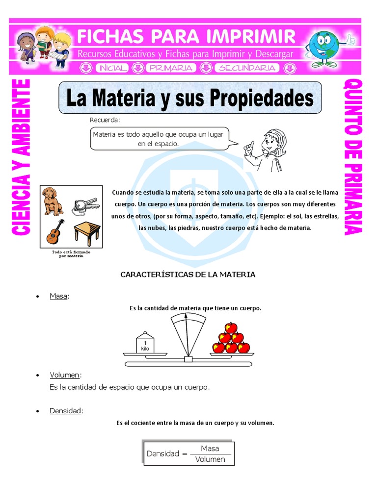 Ficha La Materia y Sus Propiedades para Quinto de Primaria | PDF ...