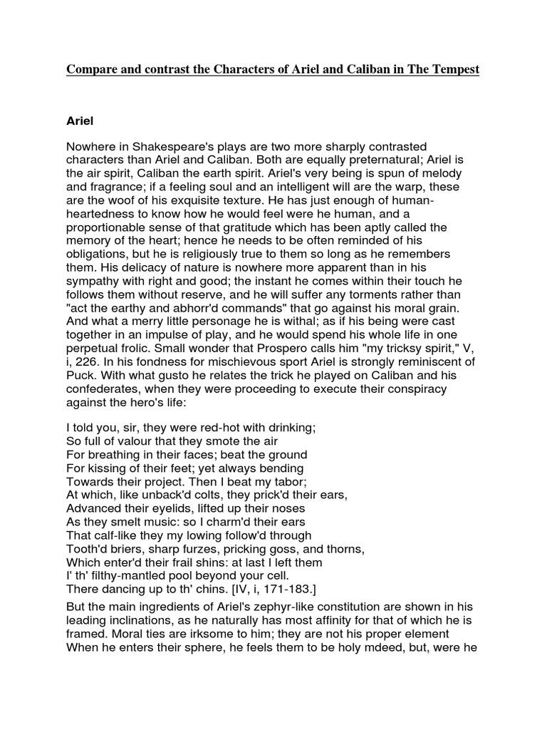 Compare and Contrast The Characters of Ariel and Caliban in The Tempest ...