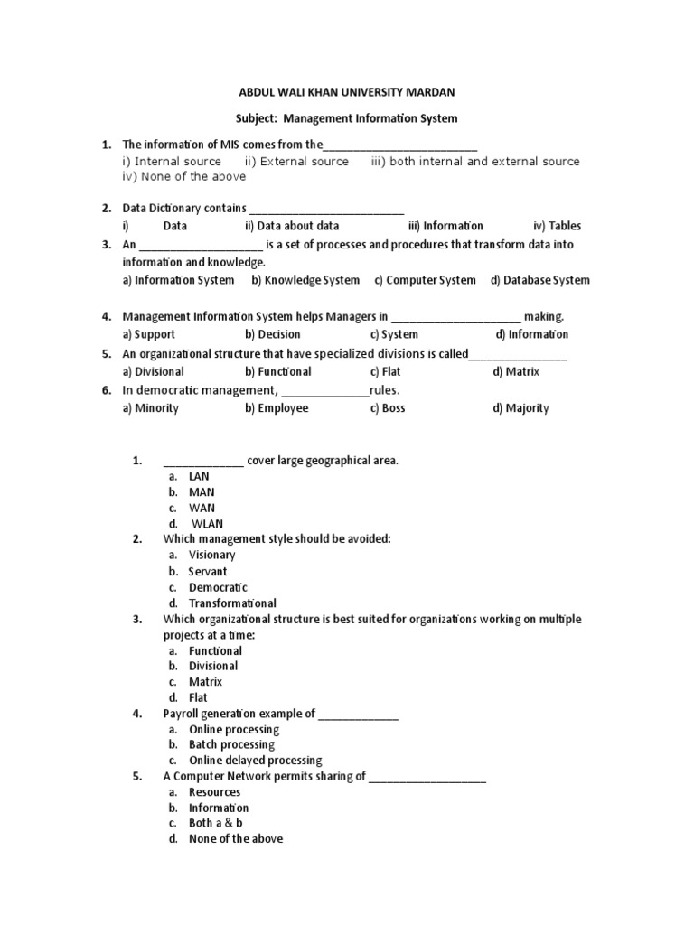 MIS Questions Pool | PDF | Decision Support System | Databases
