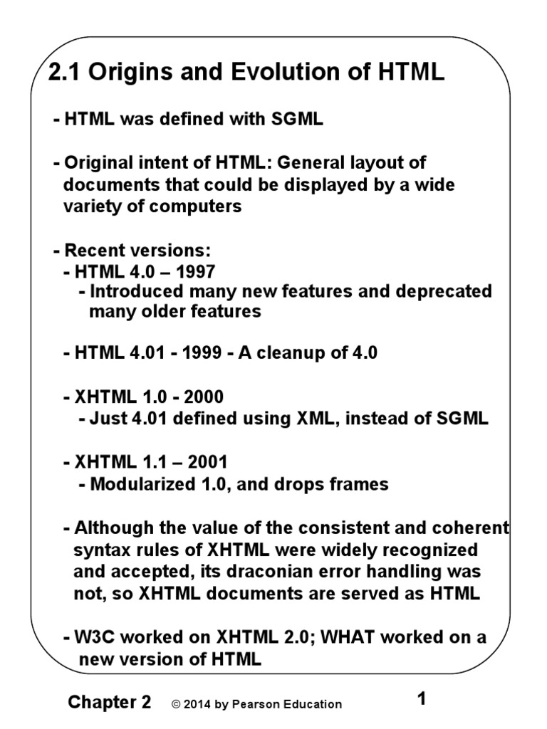 2.1 Origins and Evolution of HTML: © 2014 by Pearson Education | PDF ...