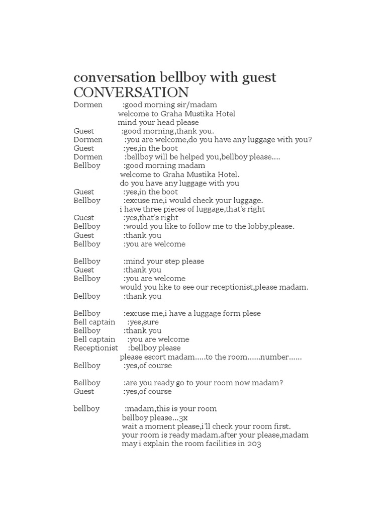 Conversation Bellboy With Guest | PDF