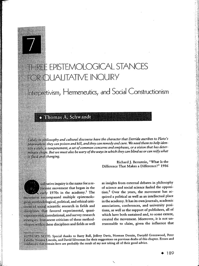 2) Schwandt - Three Epistemological Stances For Qualitative Inquiry PDF | PDF