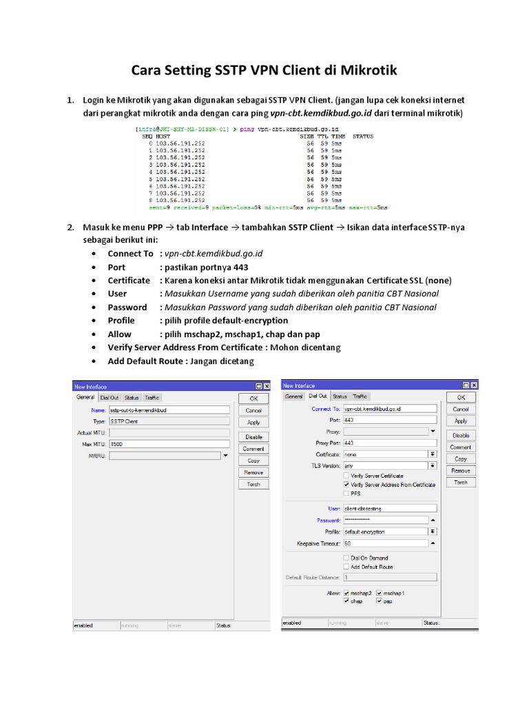 Cara Setting SSTP VPN Client Di Mikrotik | PDF