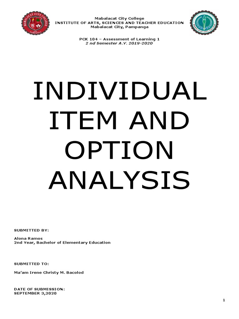 Individual Item and Option Analysis: 2 ND Semester A.Y. 2019-2020 | PDF ...