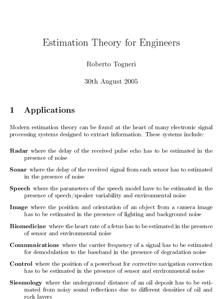Estimation Theory for Engineers | PDF | Estimator | Bias Of An Estimator