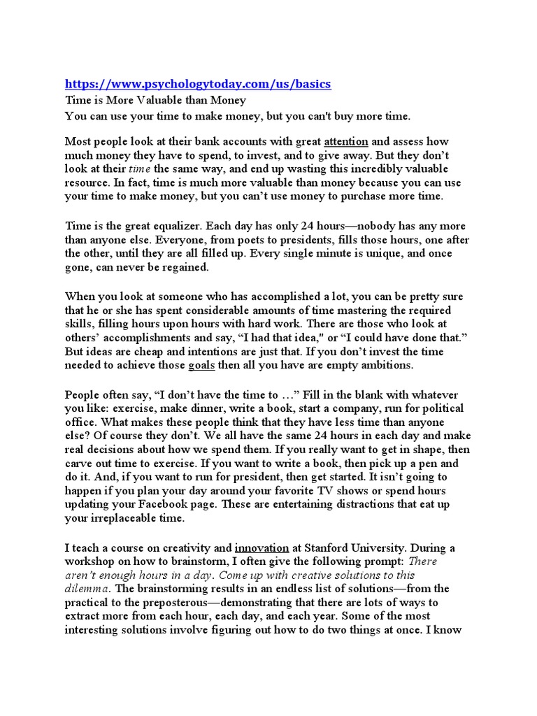 Time Is More Valuable Than Money | PDF | Money | Business