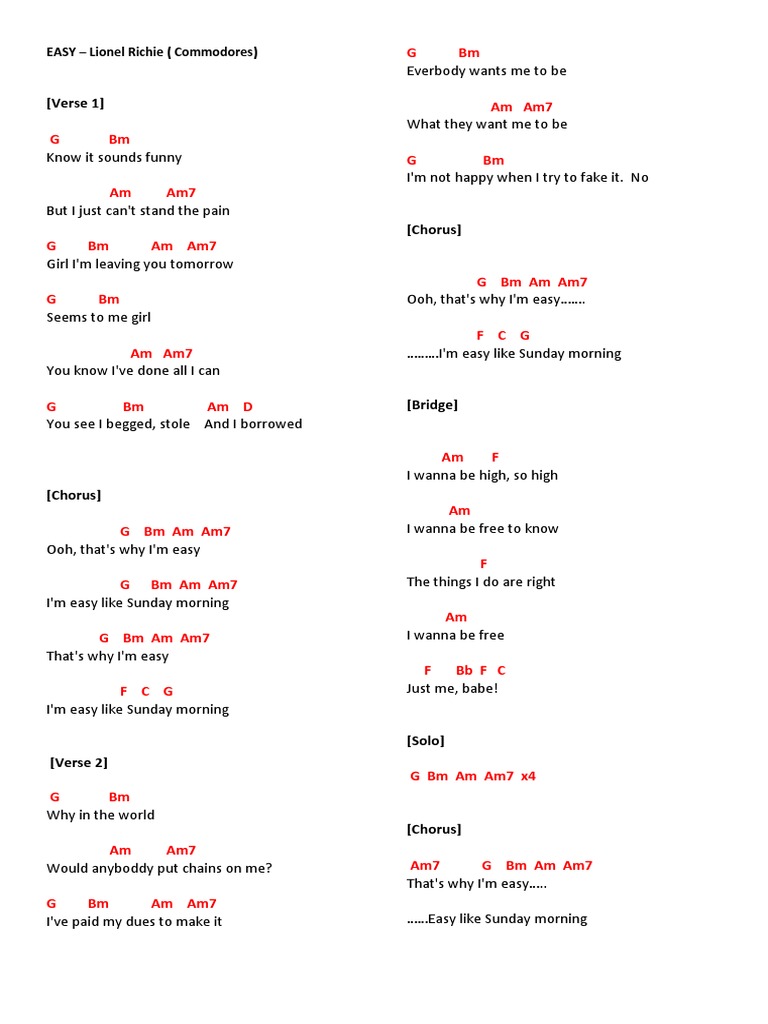 Easy - Commodores - Lionel Richie | PDF