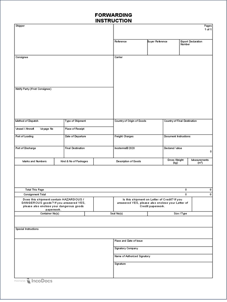 Forwarding Instruction | PDF | Services (Economics) | Consumer Goods