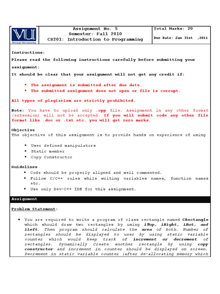Fall 2010 CS201 5 | PDF | Constructor (Object Oriented Programming) | Programming