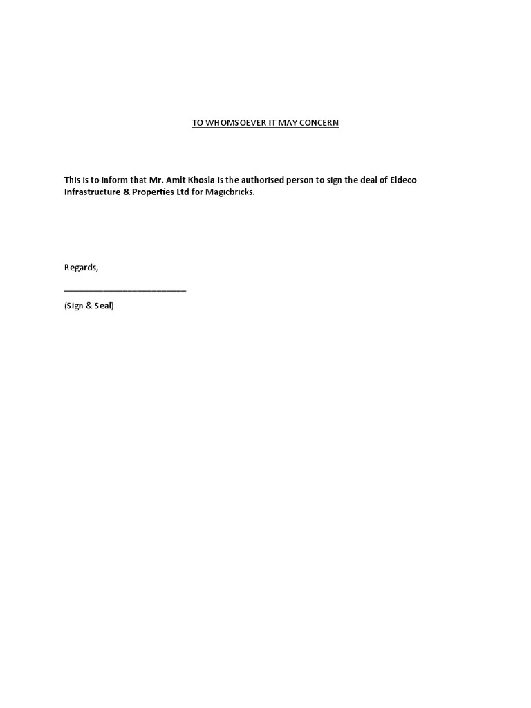 Authorised Signatory Letter Eldeco | PDF