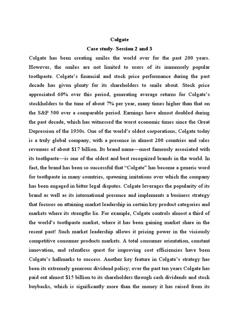 Colgate Case Study-Session 2 and 3 | PDF | Investing | Stocks