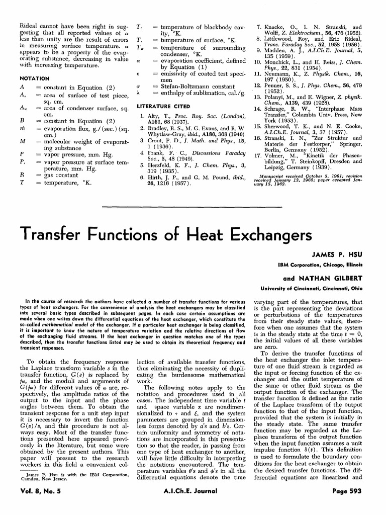 Transfer Functions of Heat Exchangers: Decreasing | PDF | Heat ...