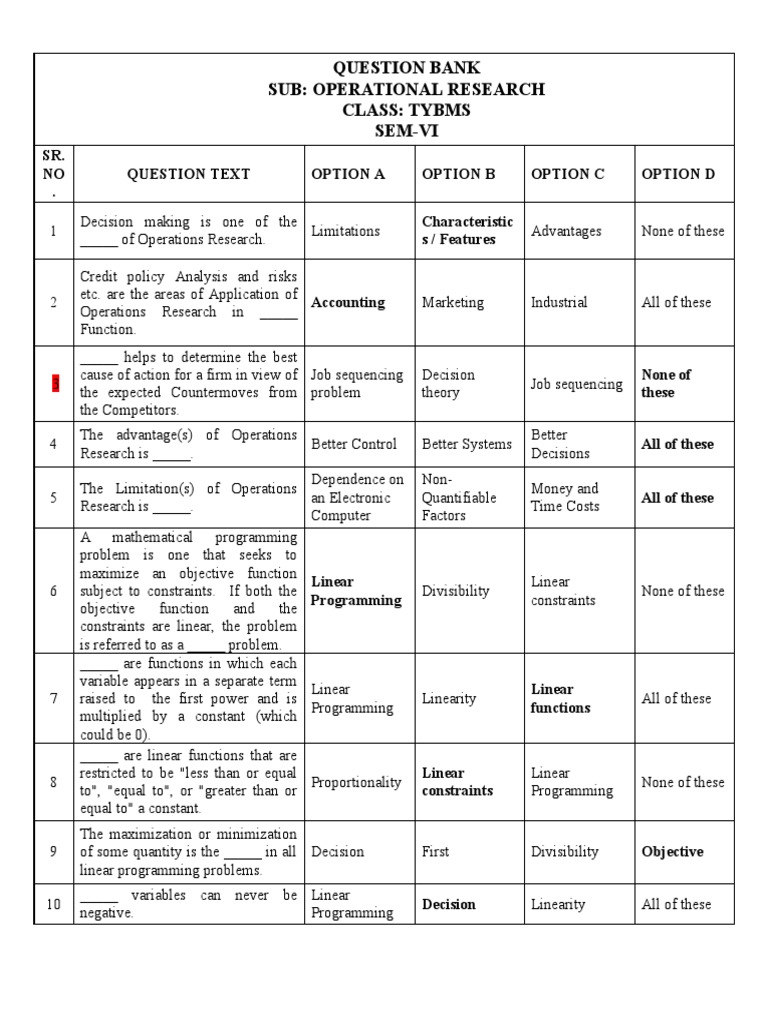 TYBMS Operational Research (Answers) | PDF | Mathematical Optimization ...