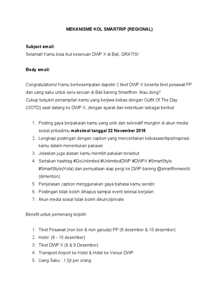 Smartfren - Mekanisme Dan KV Activation KOL Smartrip | PDF