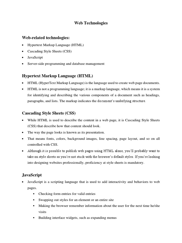 Web Technologies Introduction | PDF | World Wide Web | Internet & Web