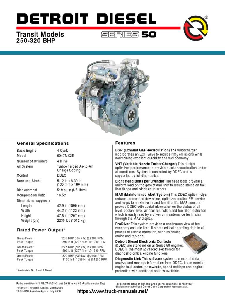 Detroit Diesel 50 Engine Tech Manual | PDF | Horsepower | Turbocharger