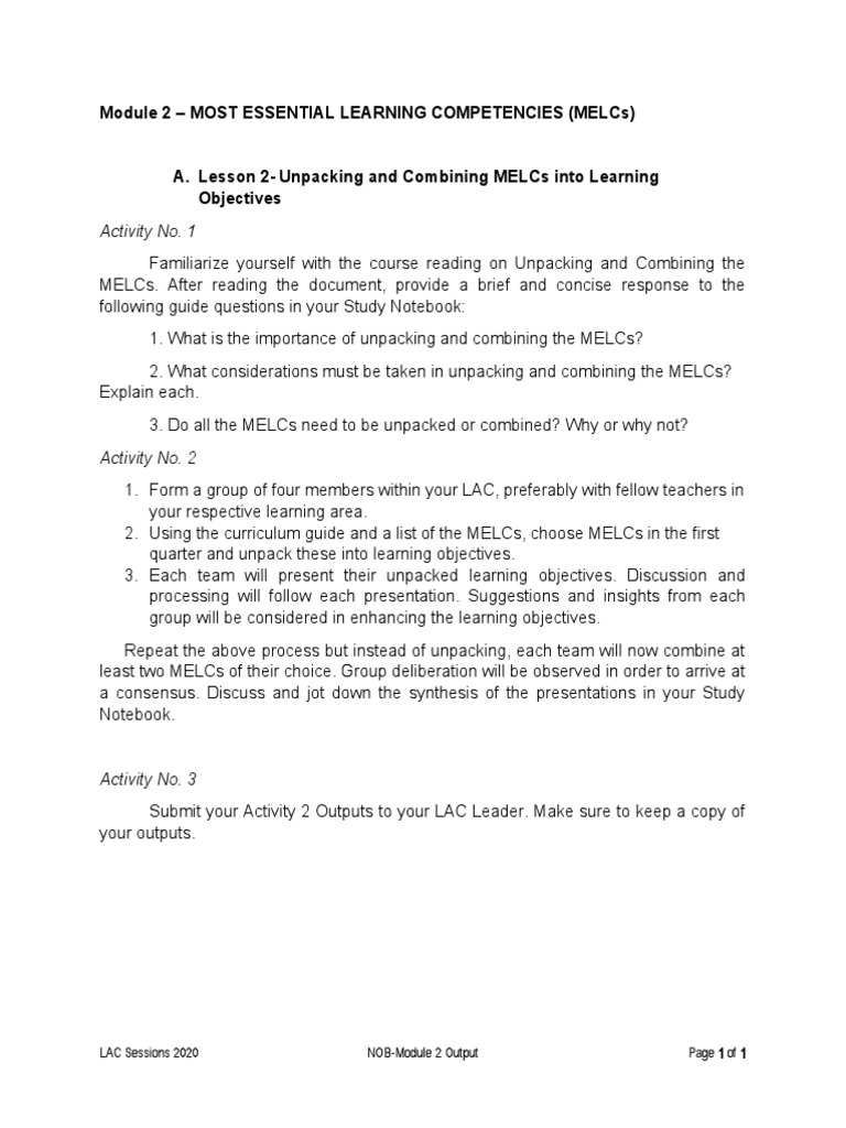 Module 2 - Most Essential Learning Competencies (Melcs) : Activity No ...