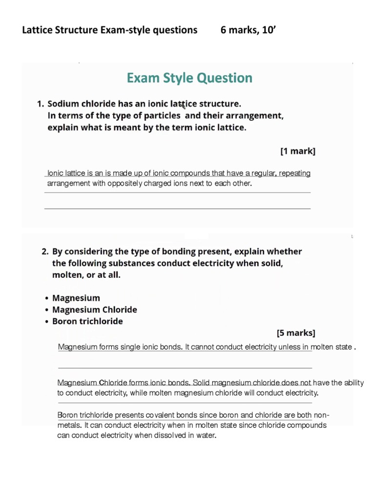 Lattice Structure Exam Style Questions | PDF