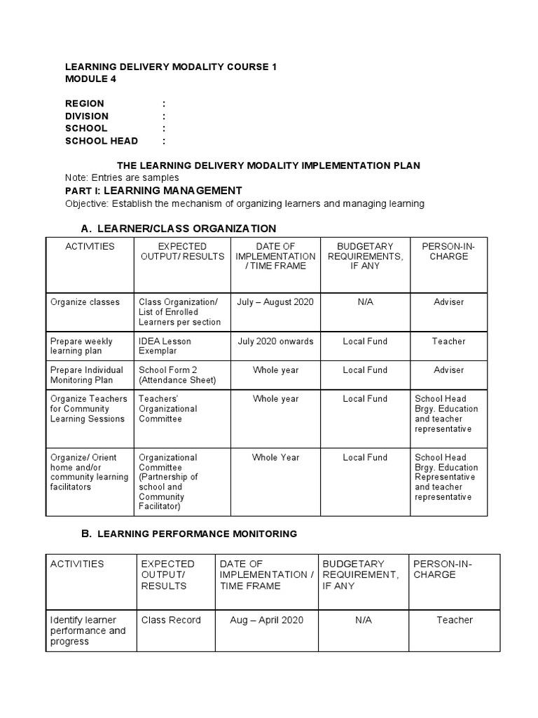 Learning Delivery Modality-Implementation-Plan | PDF | Teachers | Learning