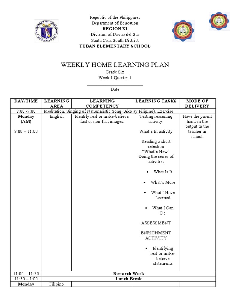 Weekly Home Learning Plan: Region Xi | PDF | Trees | Learning